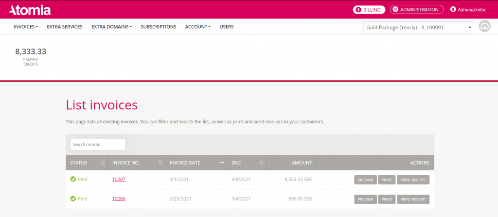 Configuring prepaid credits in Atomia - Atomia Documentation