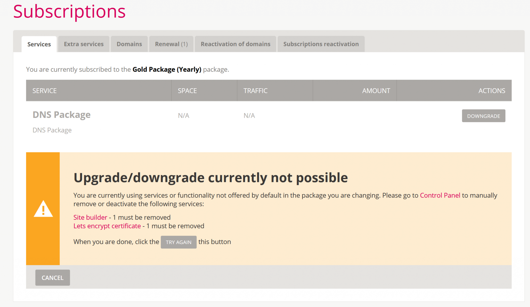 Customizing package downgrade message - Atomia Documentation
