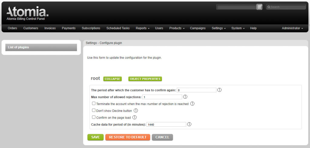 Enable periodic personal information confirmation - Atomia Documentation